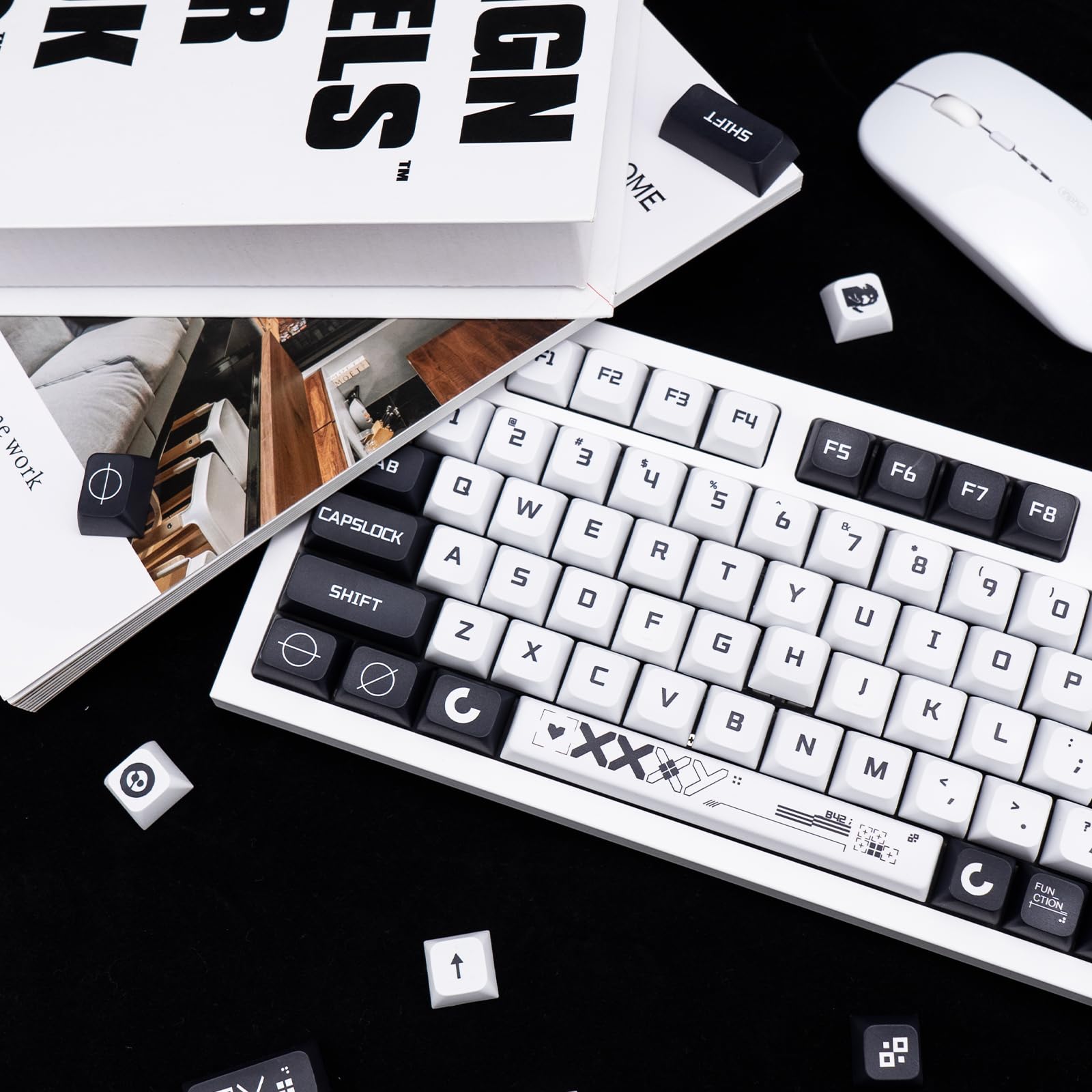 Mua Key Caps XDA Profile Black and White Keycaps 132 Keys Theme Keycaps ...