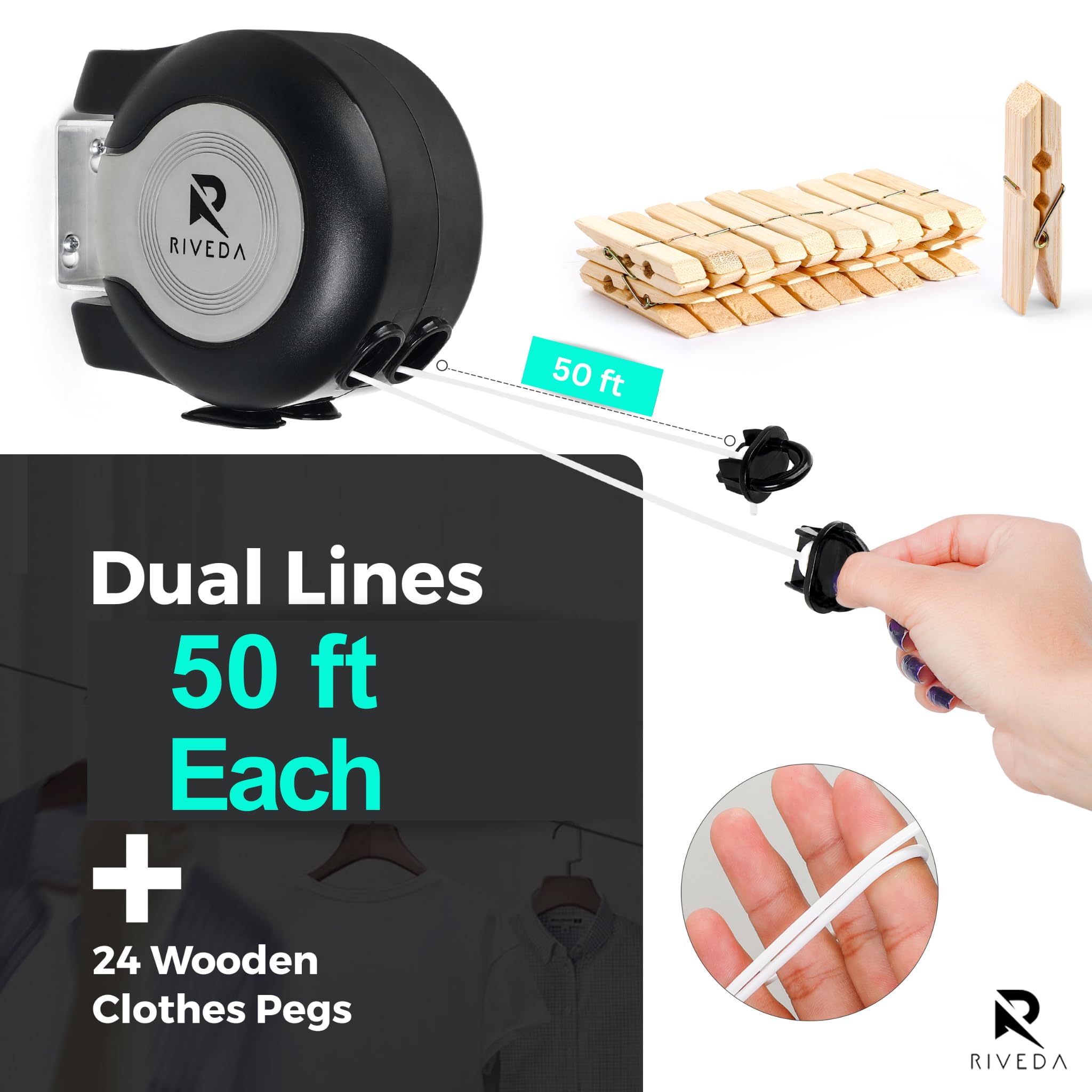 Mua Retractable Double Clothesline with 24 Clothes Pins - Heavy Duty ...