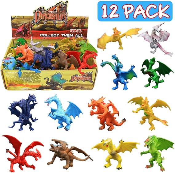 Dragon Toys, 12 Piece Assorted Realistic Looking Dragon Figure, 4 Inch ...