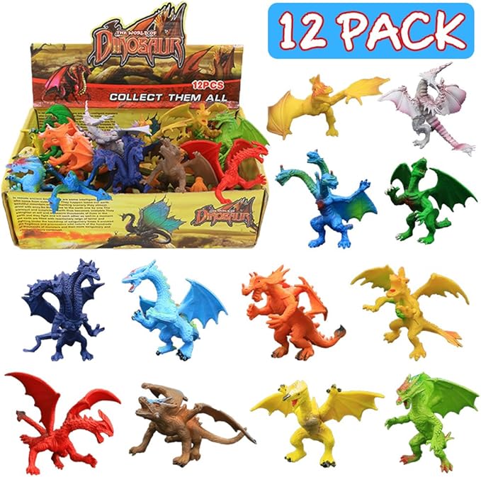 Dragon Toys, 12 Piece Assorted Realistic Looking Dragon Figure, 4 Inch ...