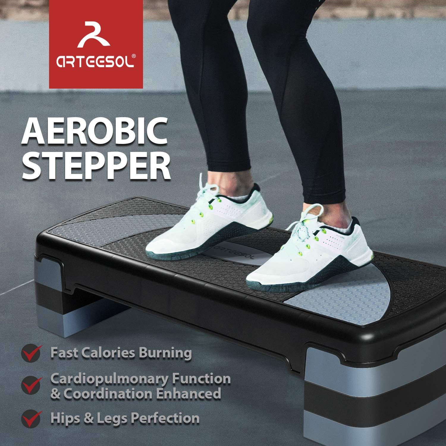 arteesol Aerobic Step Stepper Exercise Step Platform Adjustable 3 Level ...