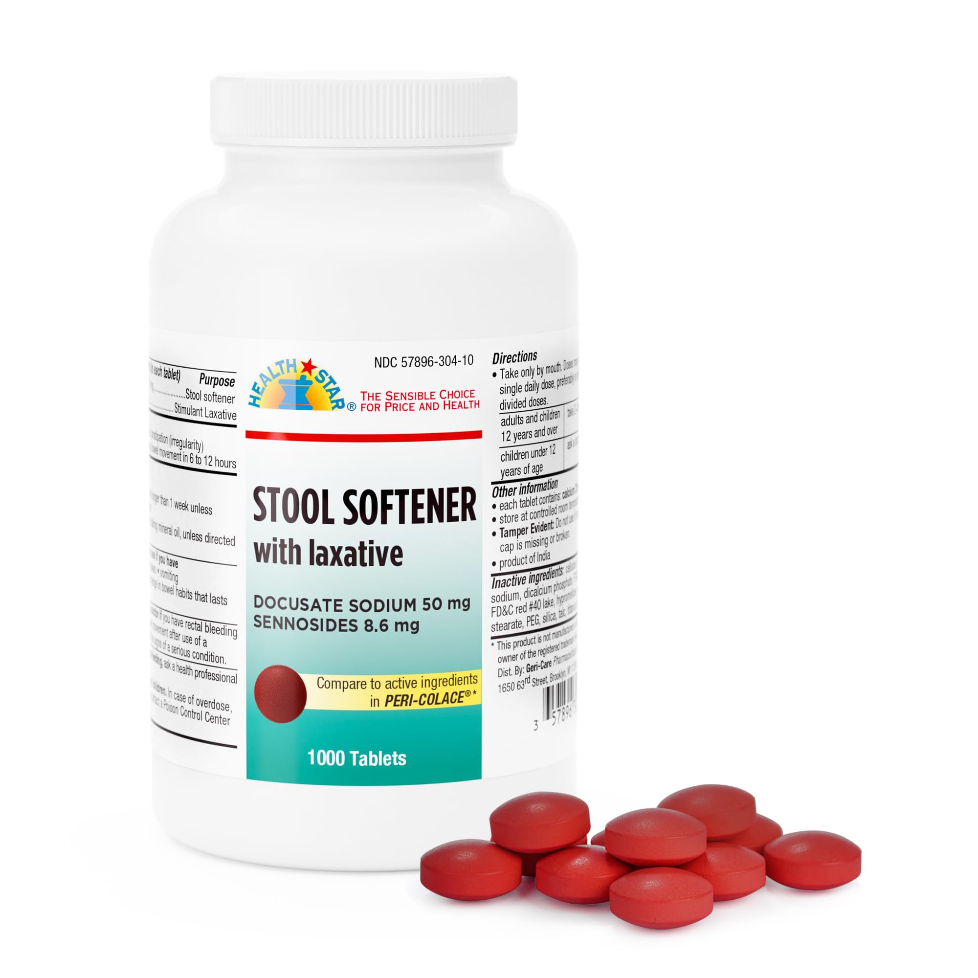 Mua Health Star Docusate Sodium with Senna Tabs, 50mg / 8.6mg, Laxative ...