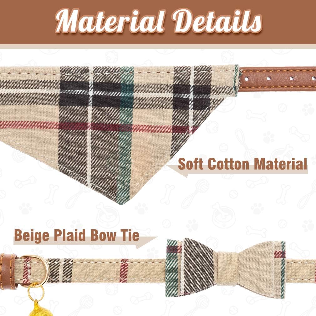 BINGPET 2 Pack Adjustable Bowtie Small Dog Collar and Plaid Bandana ...