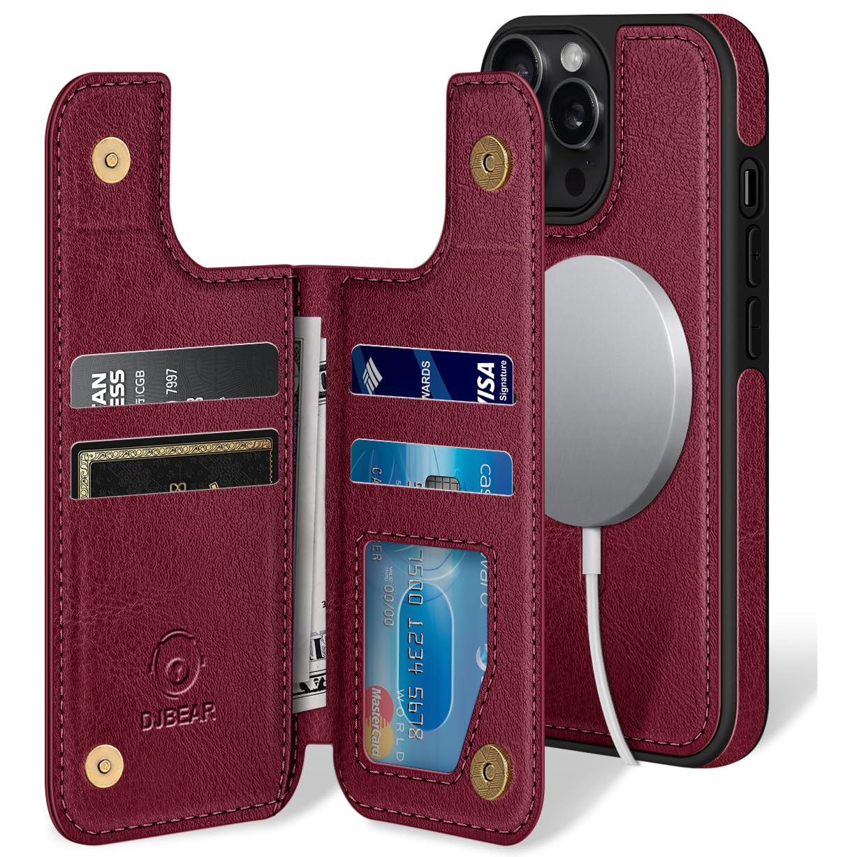 DJBEAR for iPhone 15 Pro 6.1"[Compatible magsafe] Wallet case,[Magnetic ...