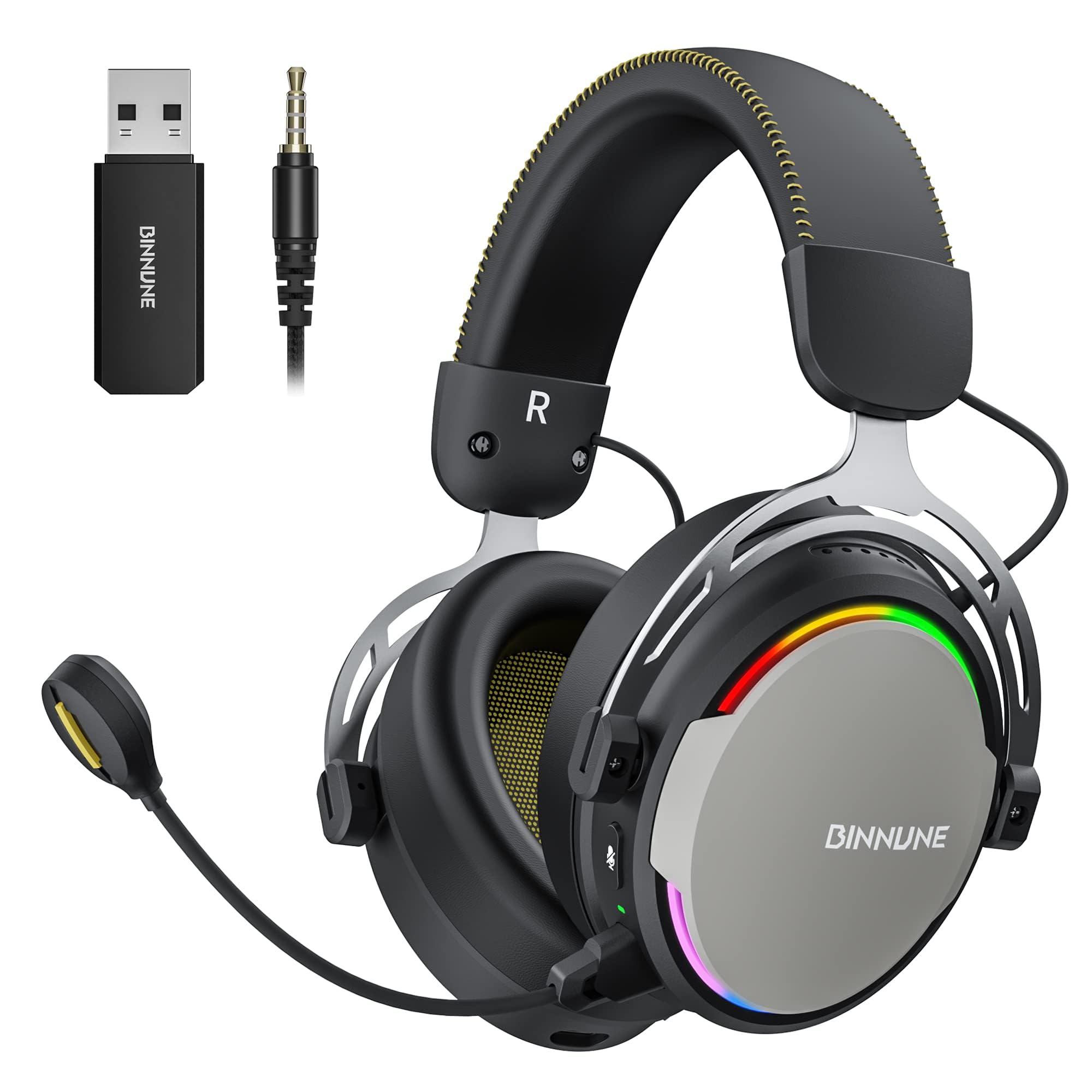 BINNUNE Wireless Gaming Headset with Mic, Dual Mode 2.4g Wireless ...