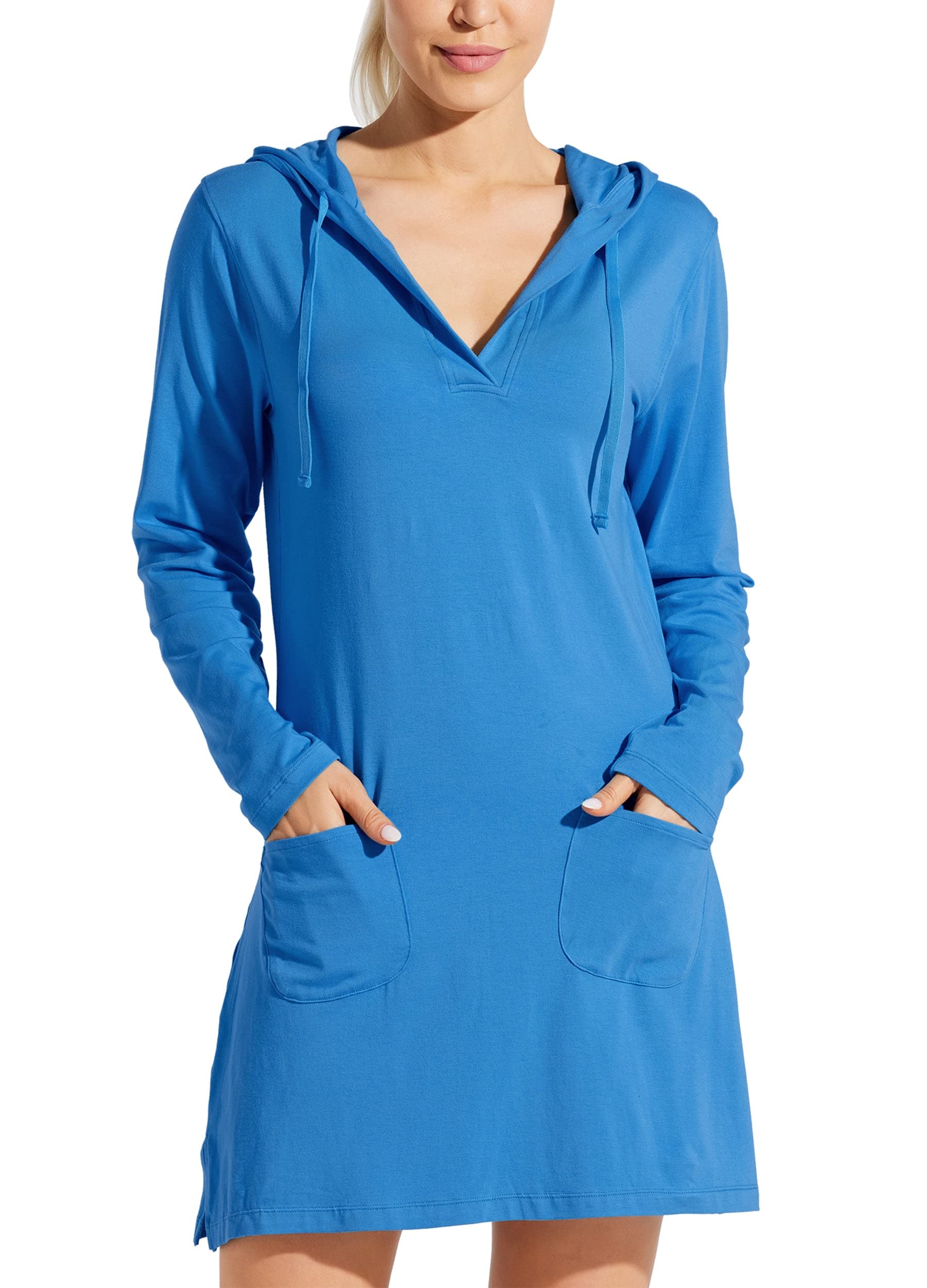 Willit Women's Long Sleeve Cotton Swim Cover Up UPF 50+ SPF Dress ...