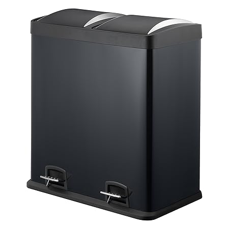 Dual Recycling Bin 60L By HARIMA | Black Rubbish Bin | Food Waste Pedal ...