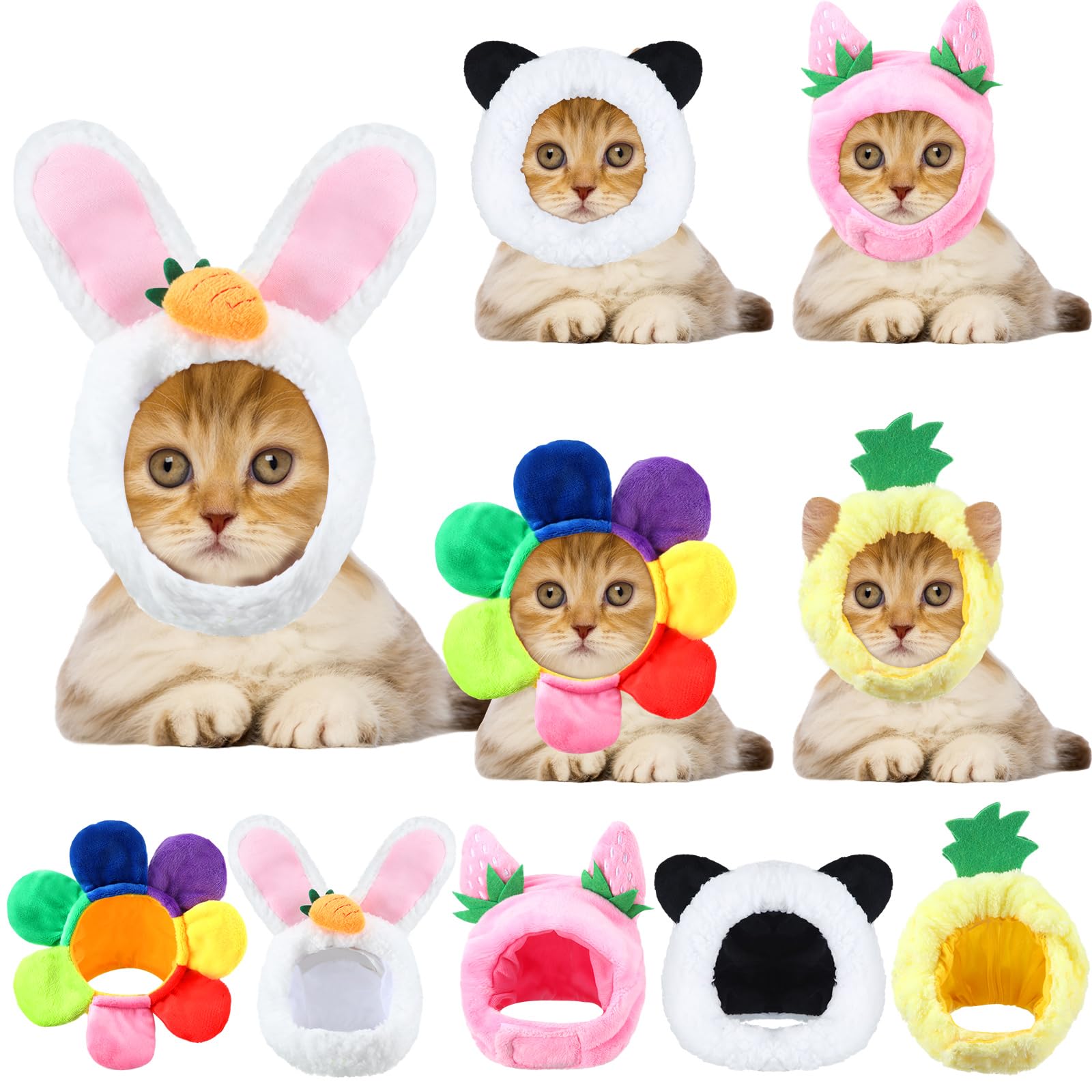 Weewooday 5 Pcs Cat Adorable Costume Bunny Hat with Ears Funny Mane Cat ...