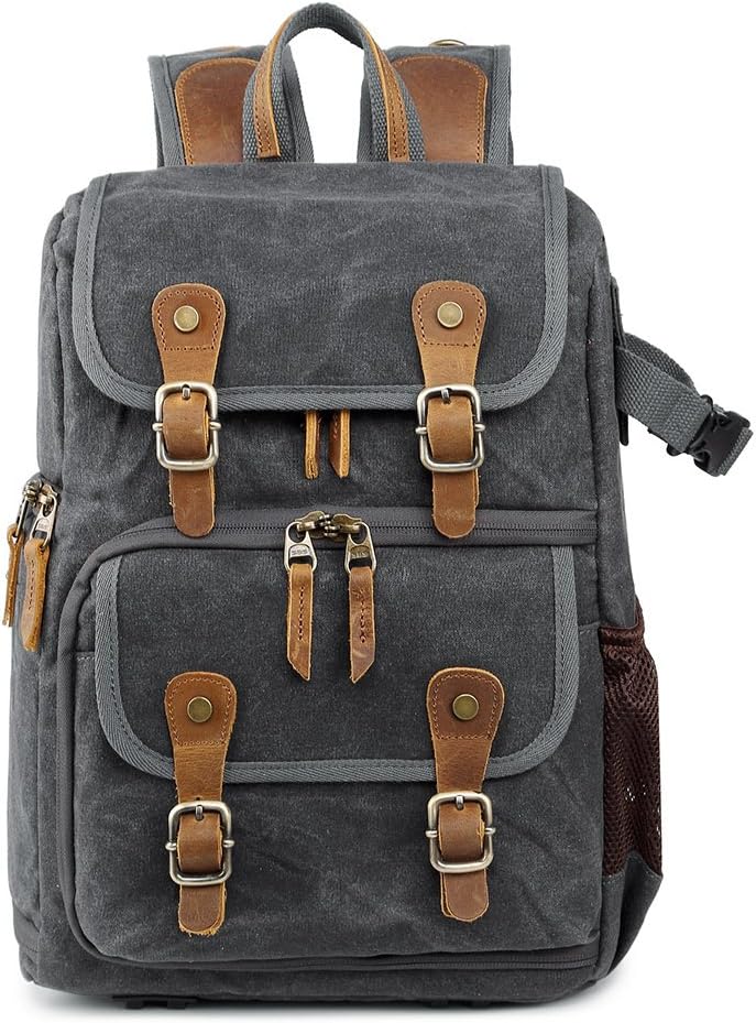 DSLR Camera Canvas Backpack Large Capacity Front Open Waterproof Anti ...