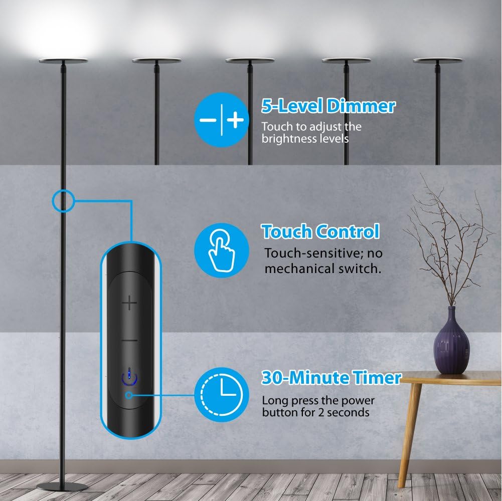TROND Floor Lamp, Standing Lamp with 5 Brightness Levels, Reading Lamp ...