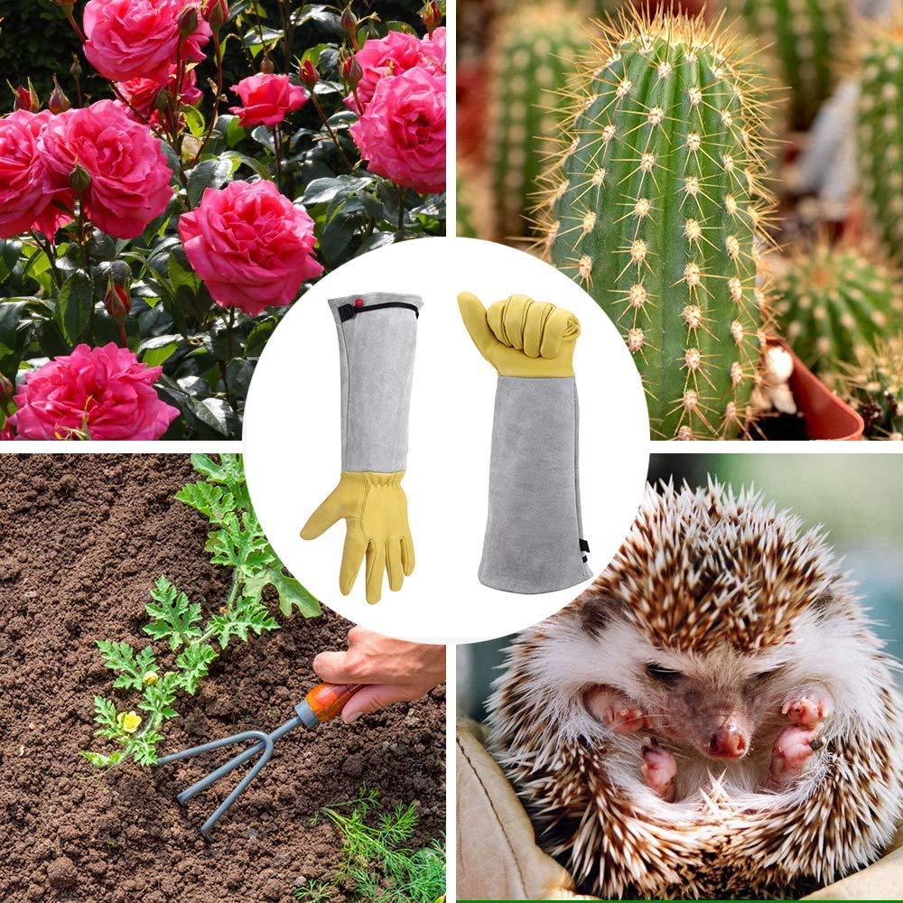 Long Leather Gardening Gloves Thorn Proof Gauntlet Gardener Pruning ...