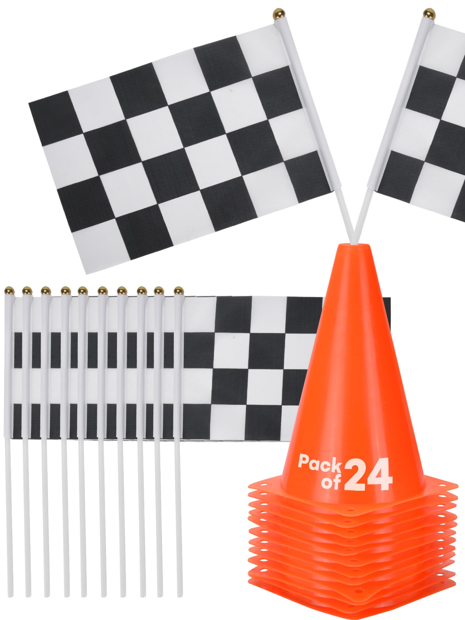 Kicko Traffic Cones & Racing Checkered Flags Set - Car and Racing Theme ...