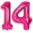 Amazon.com: SUWEN 40 Inch Hot Pink Large 14 Number Balloons Big Foil ...