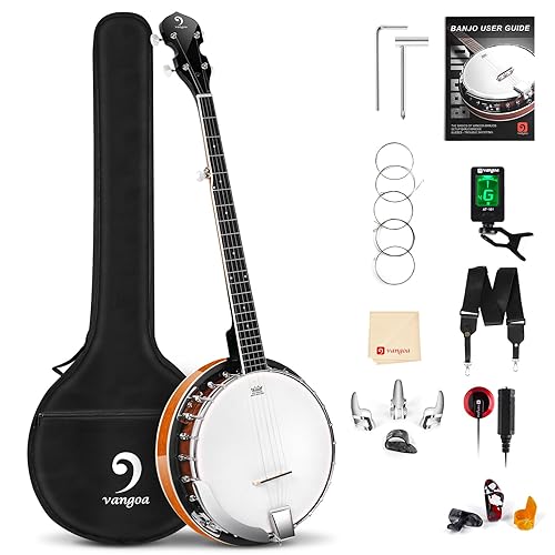 Vangoa Banjo 5 String Full Size Beginner Banjo Kit Remo Head Mahogany ...