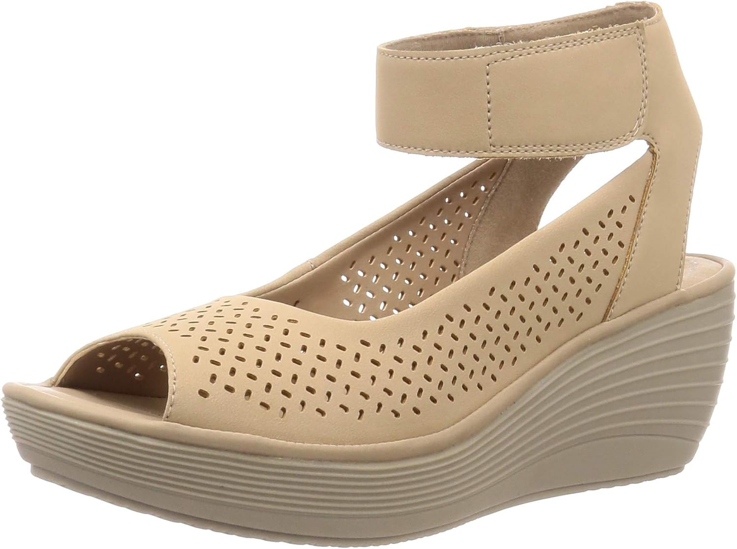 Clarks Reedly Jump Womens Peep Toe Wedges 4 UK Sand Beige: Amazon.co.uk ...