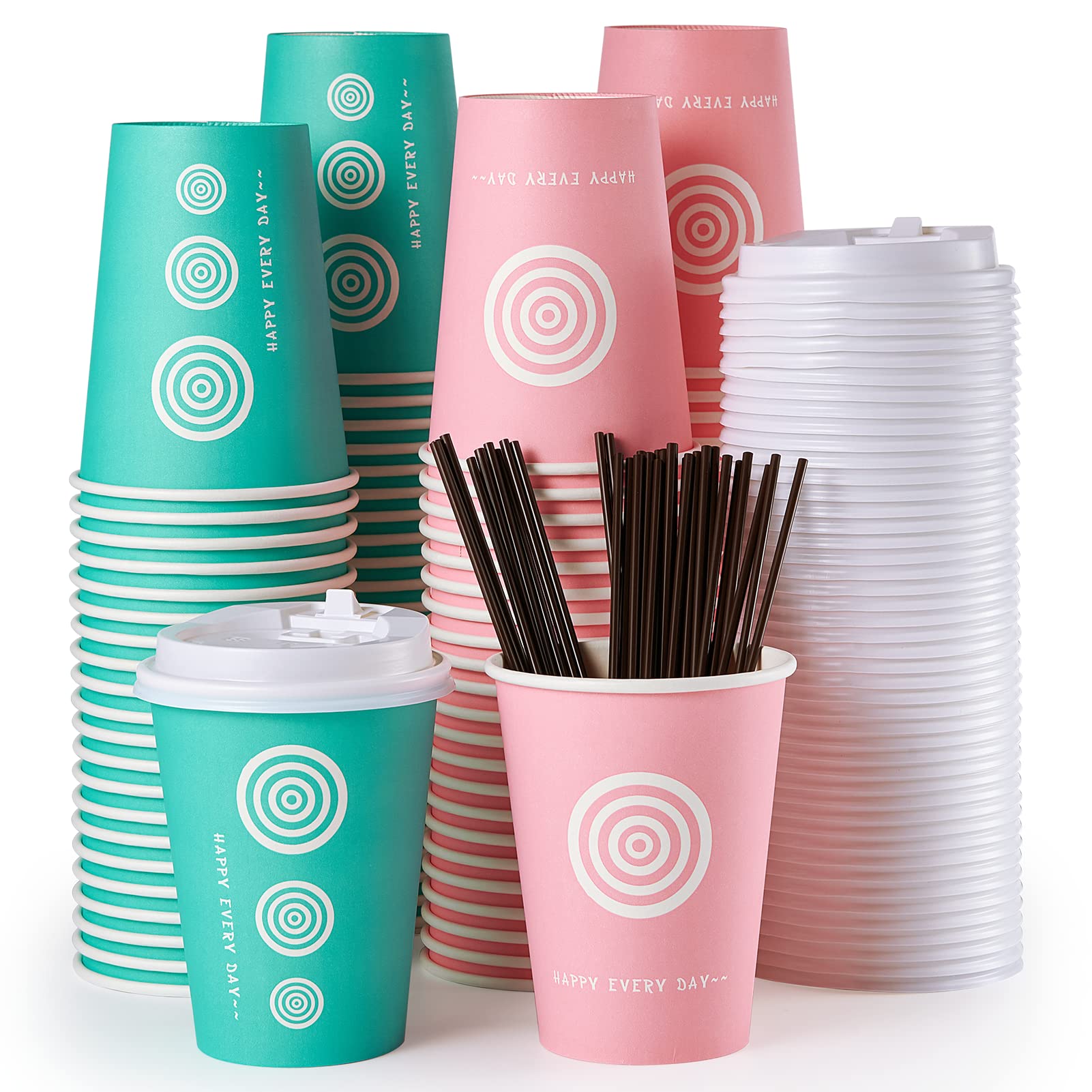 JollyPack 12 OZ Paper Coffee Cups, 100 Pack Disposable Coffee Cups with ...