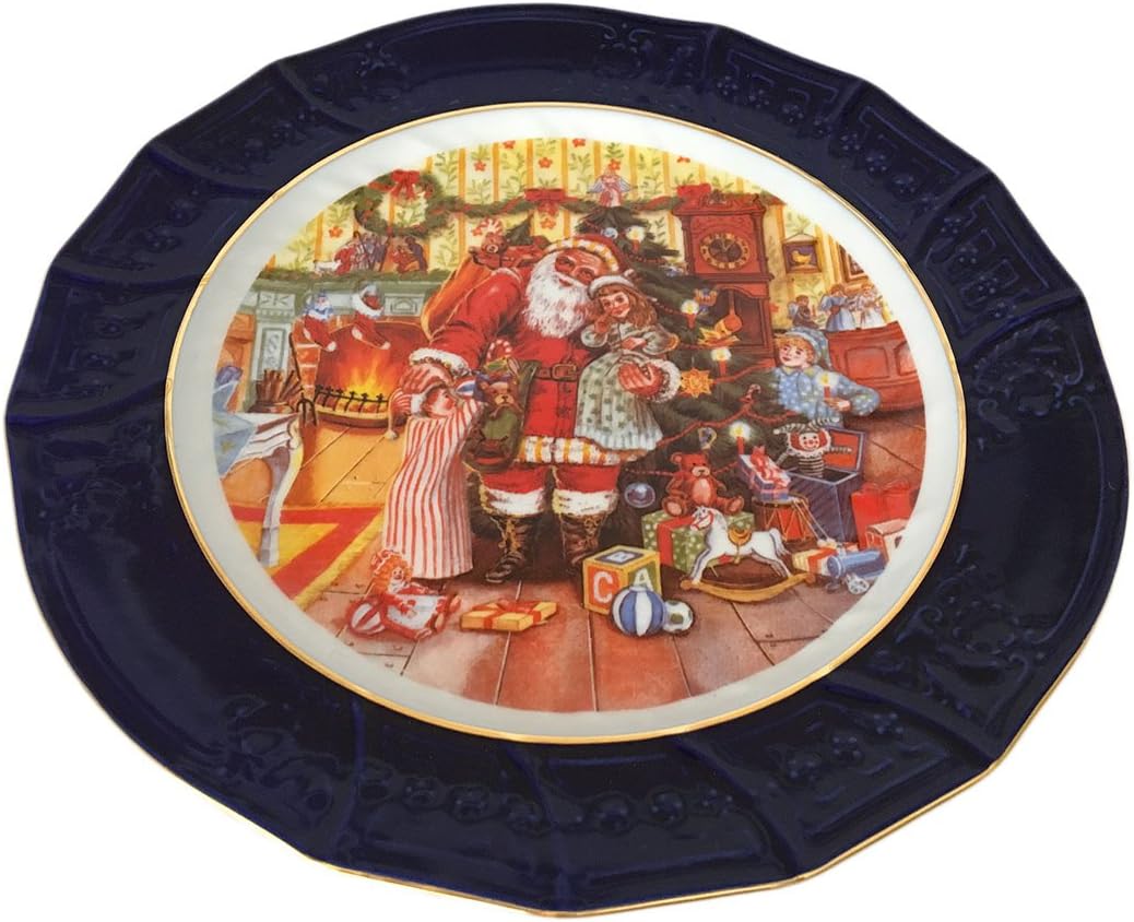 Amazon.com | Santa Claus Serving Porcelain Plate with Cobalt and Gold ...