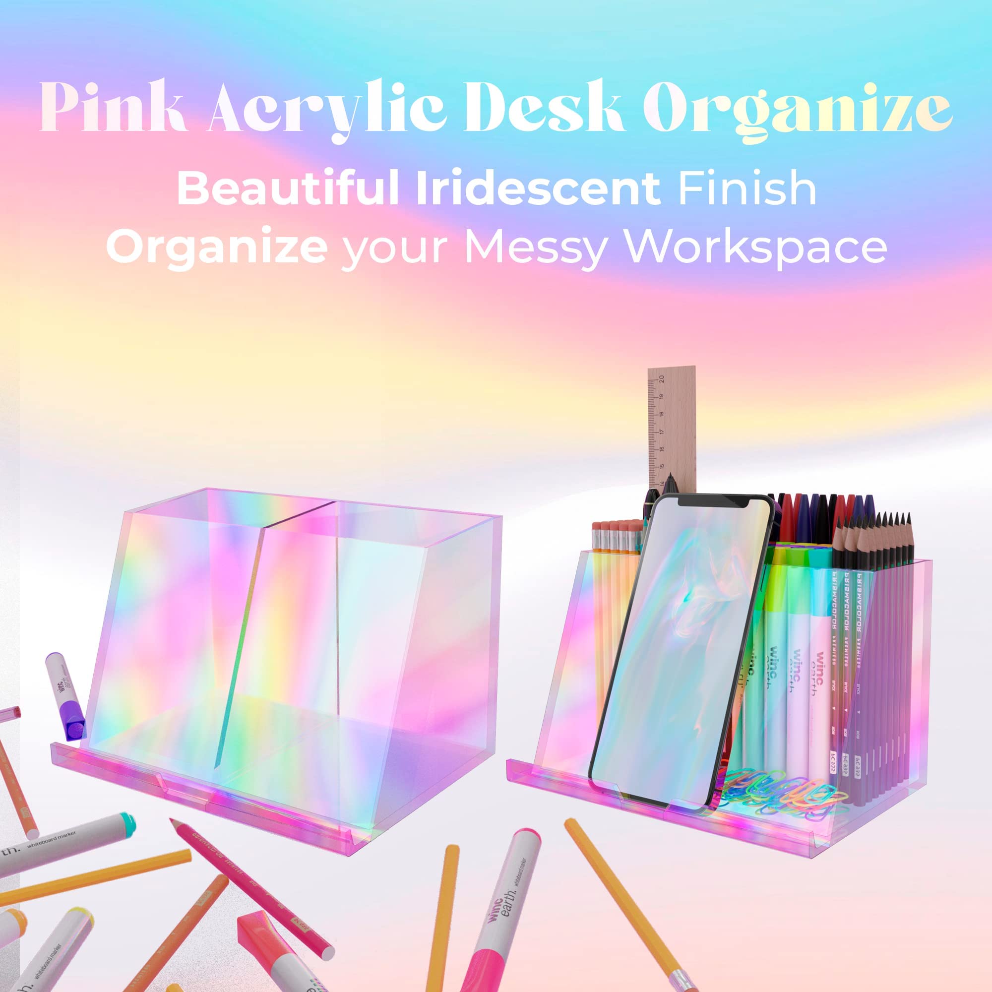 Mua iJoy Acrylic Desk Organizer and Pen Holder – Pink Iridescent Office ...