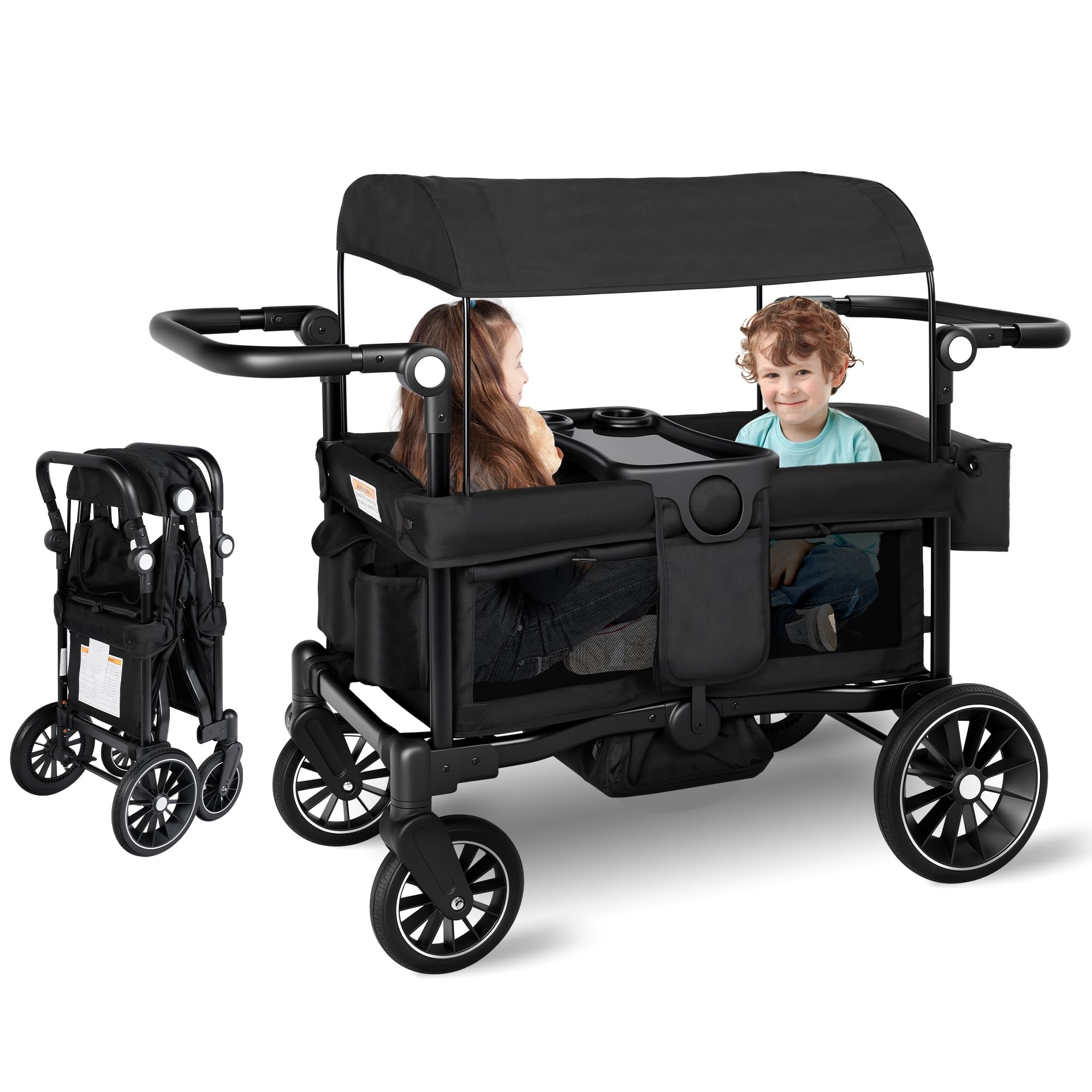 Kinder King Folding Wagon Stroller for 2 Kids, Convert to Newborn ...