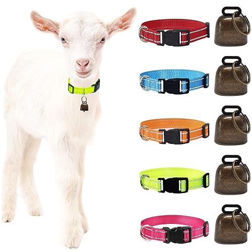 5 Pack Reflective Goat Collars, Adjustable Goat Collar with Copper Bell ...