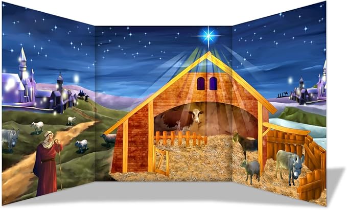Nativity Scene Free Standing Role Play Backdrop - Traditional - Scene ...