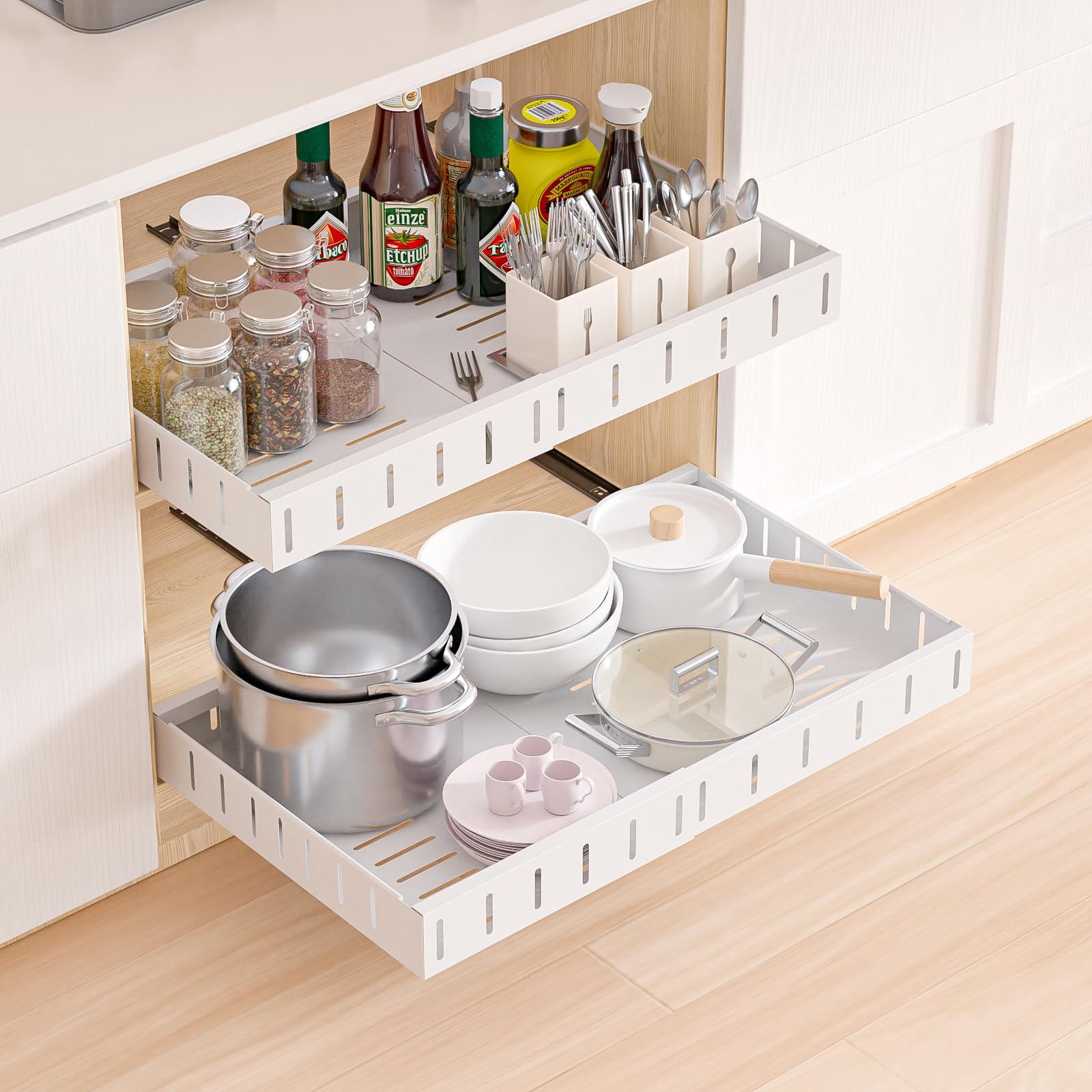 WRISIN Pull Out Cabinet Organizer, Width Adjustable 11.8"-19.7", Slide ...