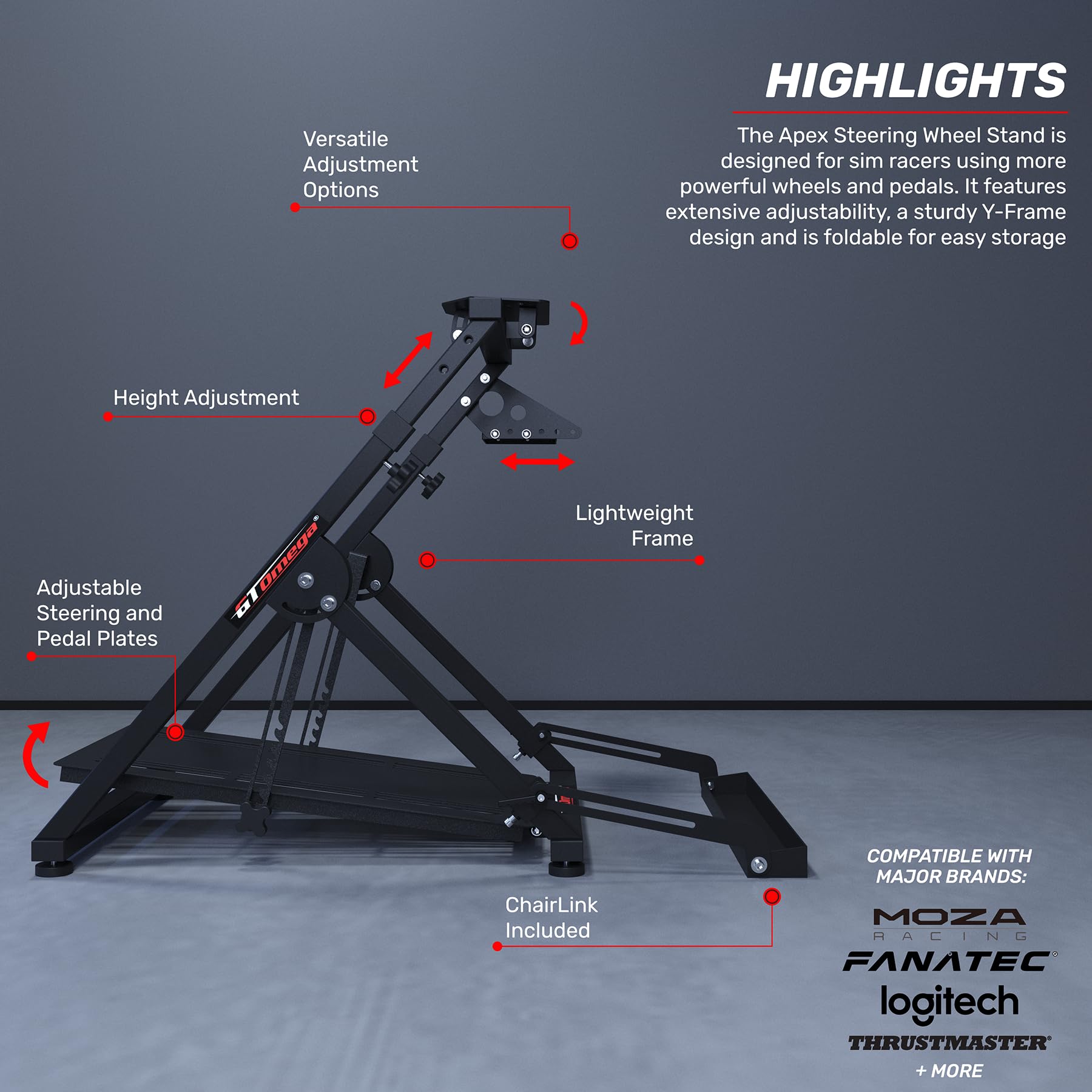 GT OMEGA Apex Racing Wheel Stand For Logitech Fanatec Clubsport ...