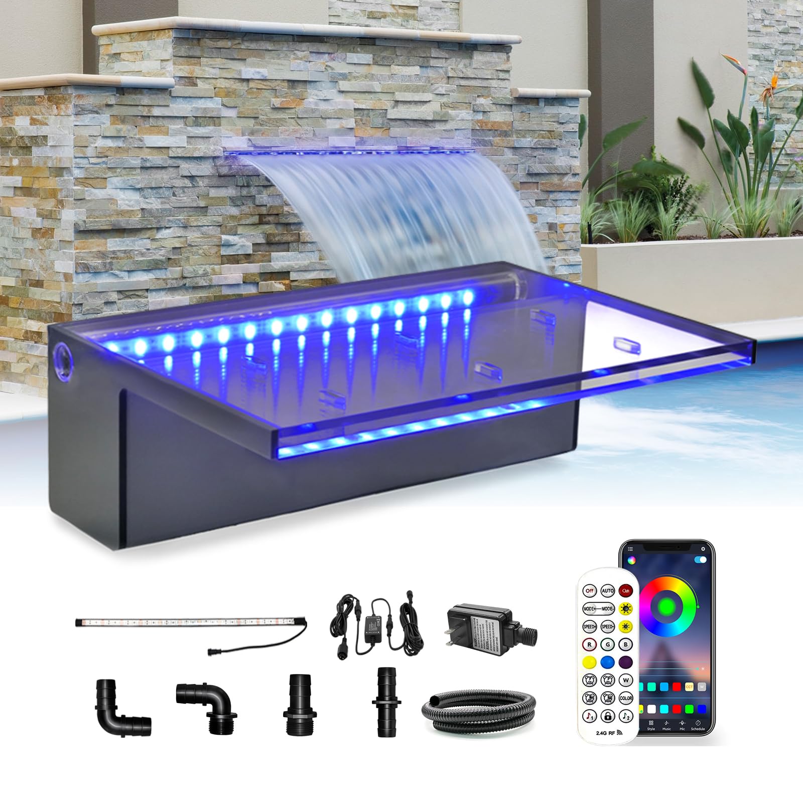 LONGRUN Waterfall Spillway APP Control Multi-Color LED Light Outdoor ...