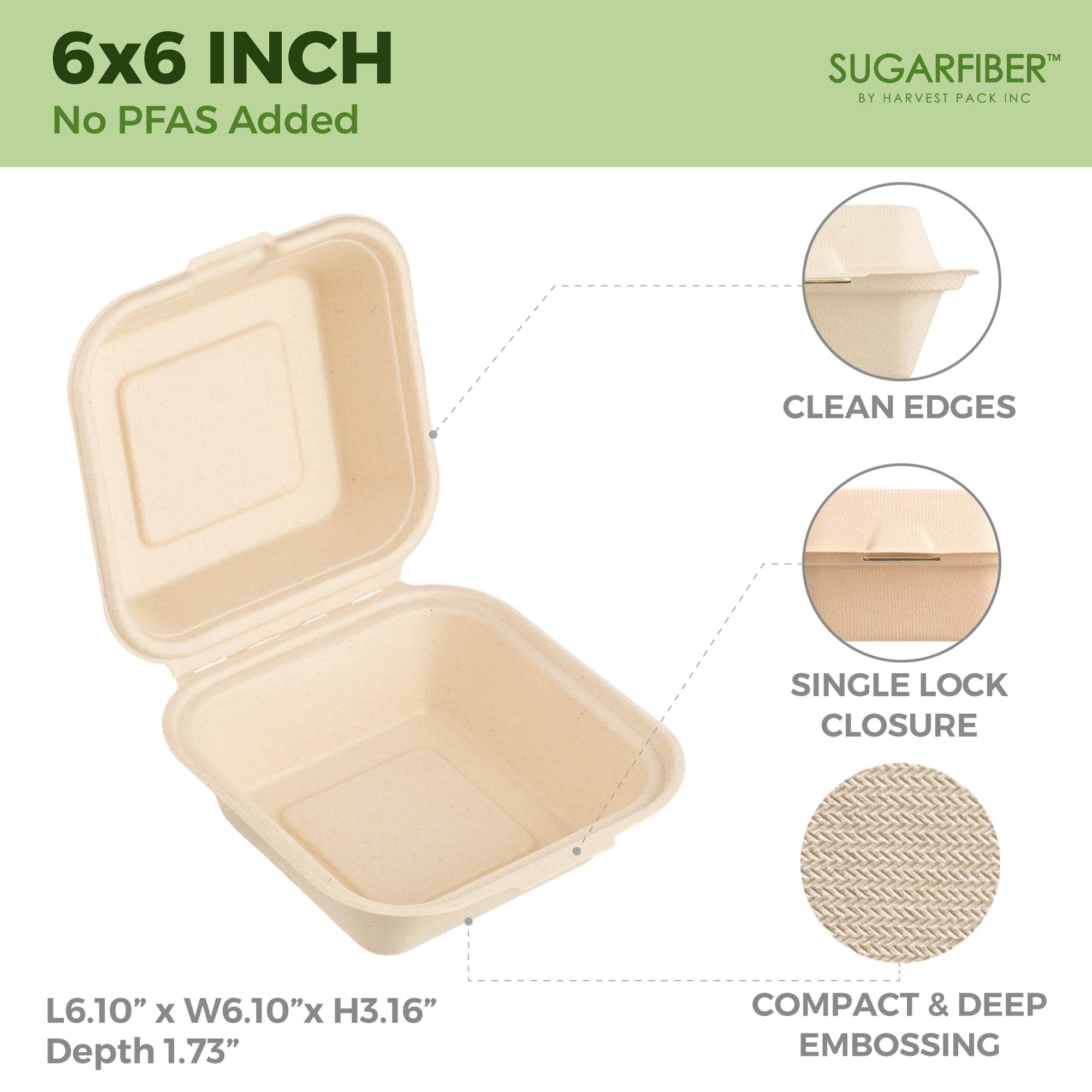 Mua [50 COUNT]Harvest Pack PFAS FREE 6 X 6" Compostable Square Hinged ...