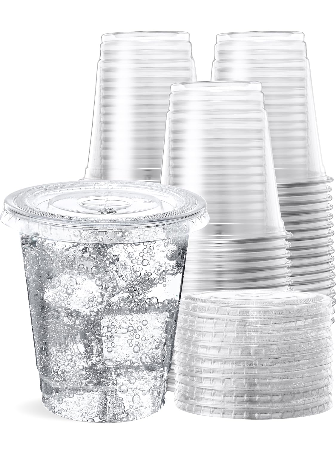 SHOPDAY Disposable Plastic Cups with Lids 8 oz Clear Plastic Cups 100 ...