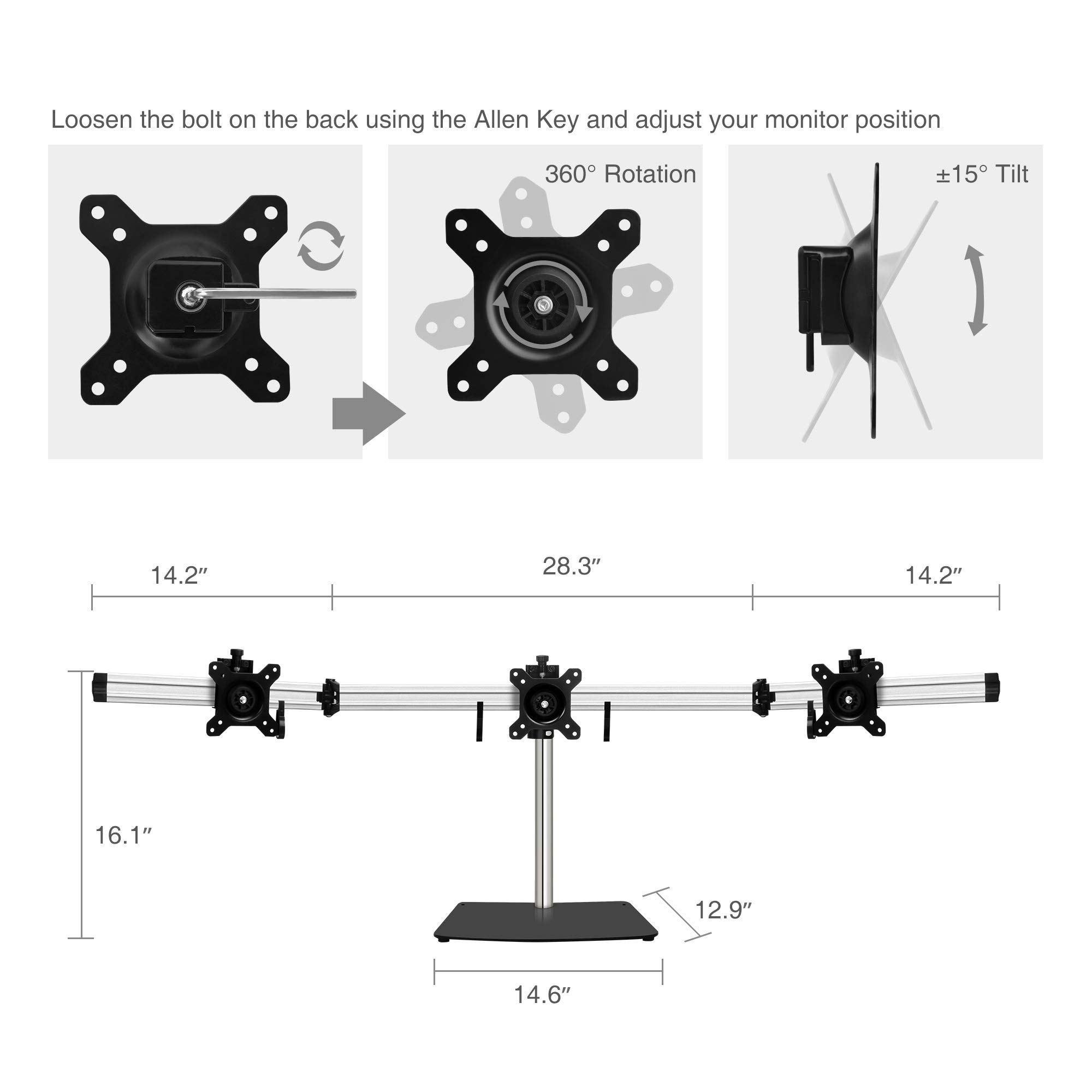 SIIG Premium Aluminum Triple Monitor Stand - Adjustable Height 3 ...