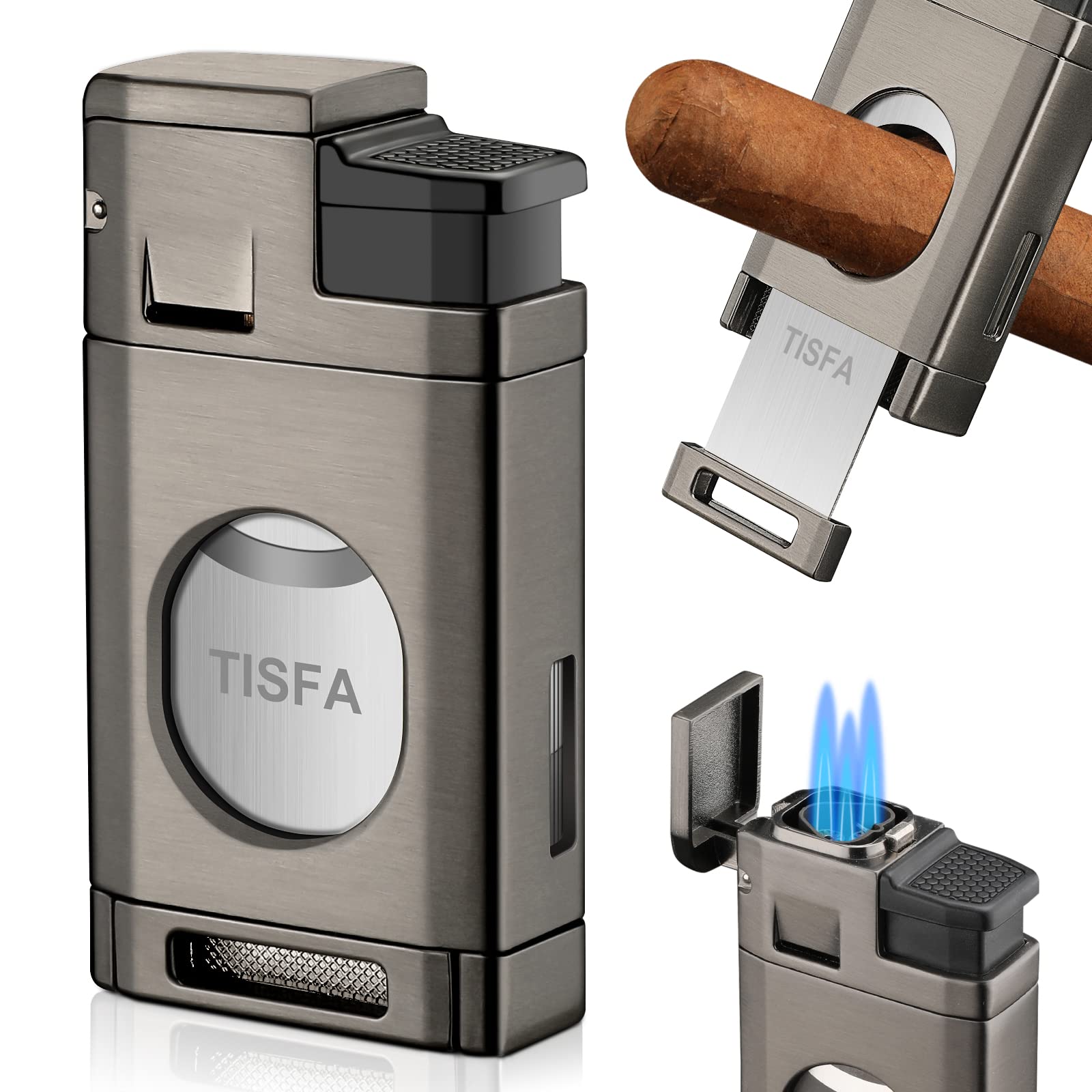 TISFA Cigar Lighter, Butane Lighter with Cigar Cutter, Triple Jet Flame ...