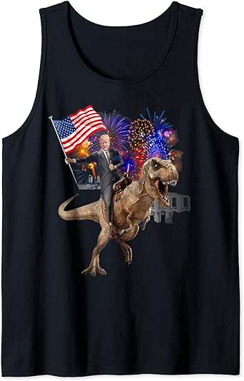 Amazon.com: Trump Riding a Dinosaur T-rex Suppor Trump 2020 Tank Top ...