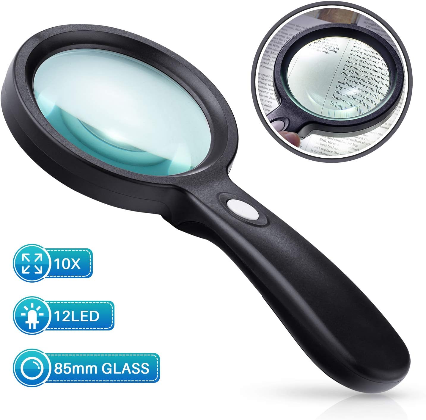 10X Magnifying Glass with Light 12LED Handheld Magnifier for Reading ...