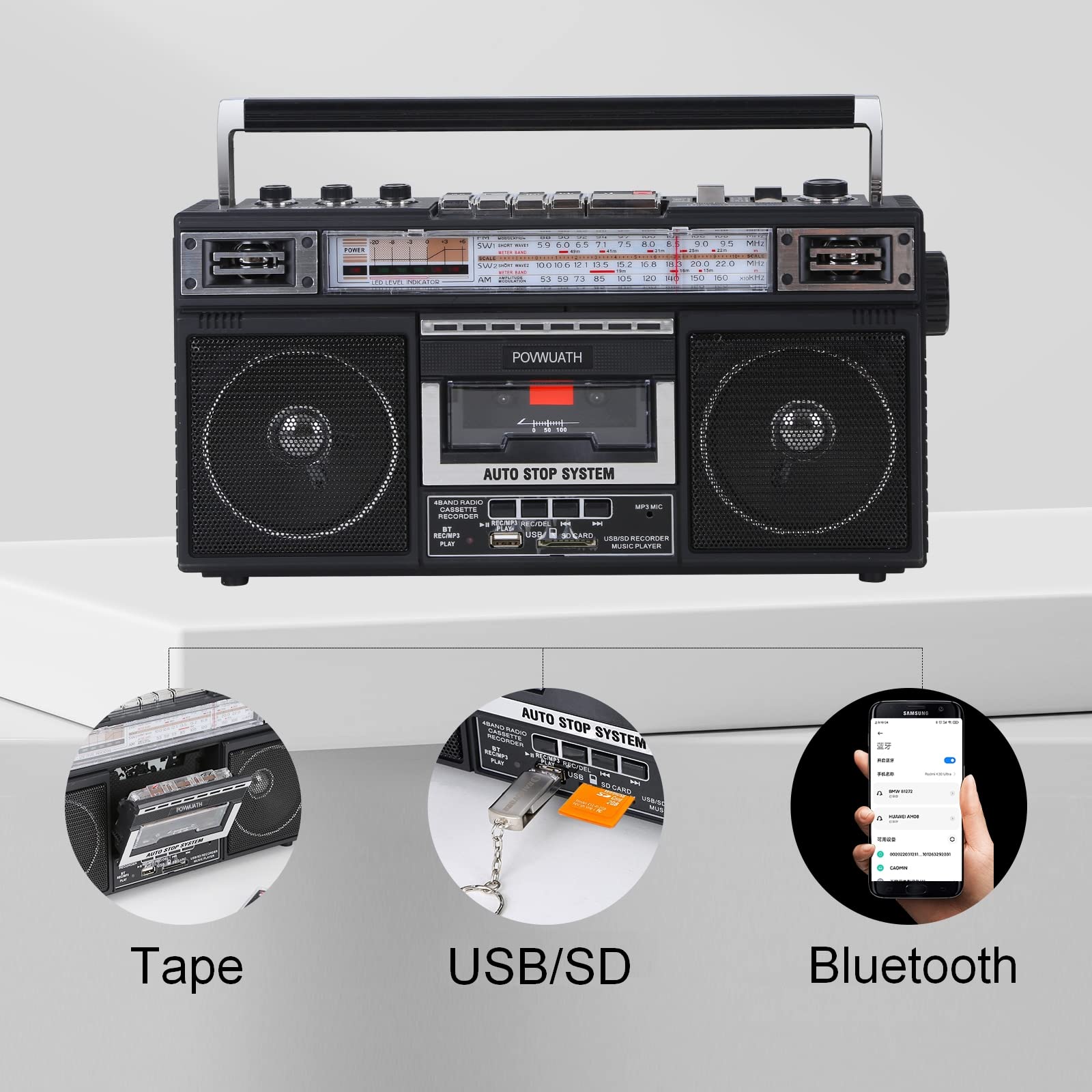 Mua POVWUATH Portable Boombox Recording, Compact, Bluetooth, USB / SD ...