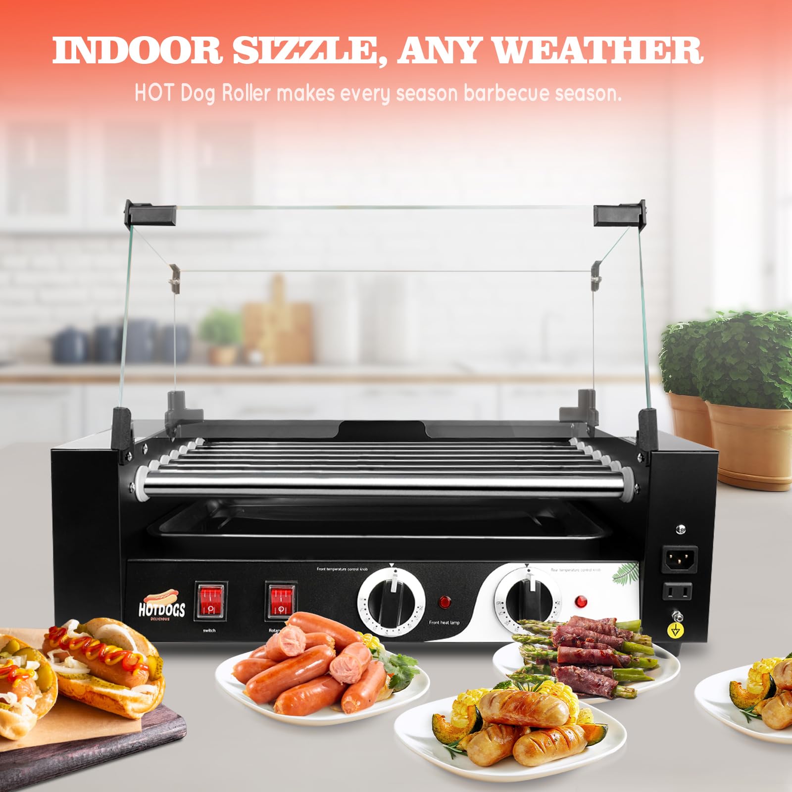 Mua 1400W Hot Dog Roller Machine, Dual Temp Control Commercial Electric ...