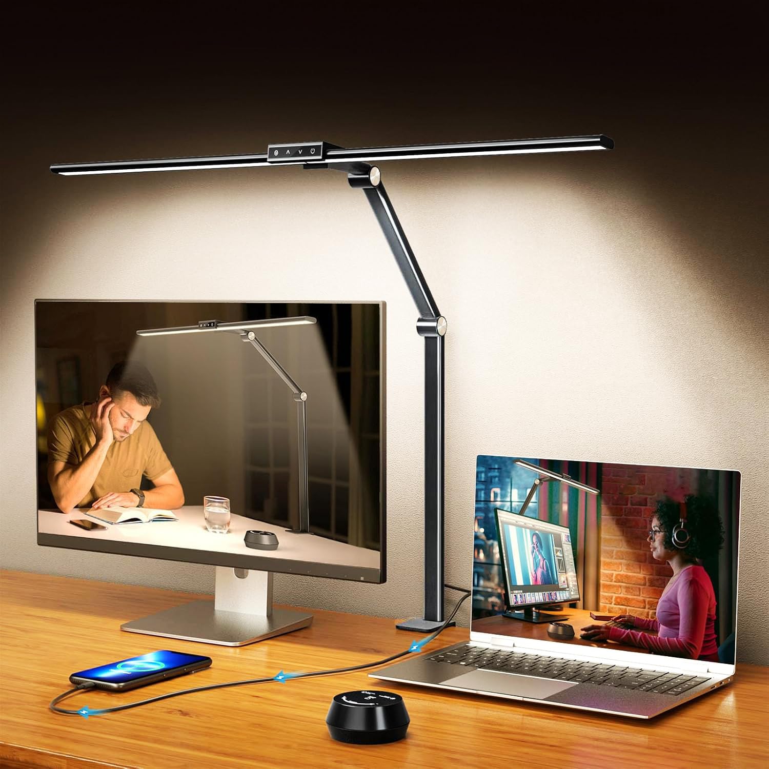 LED Desk Lamps with Clamp for Home Office,Remote Control Eye-Caring ...