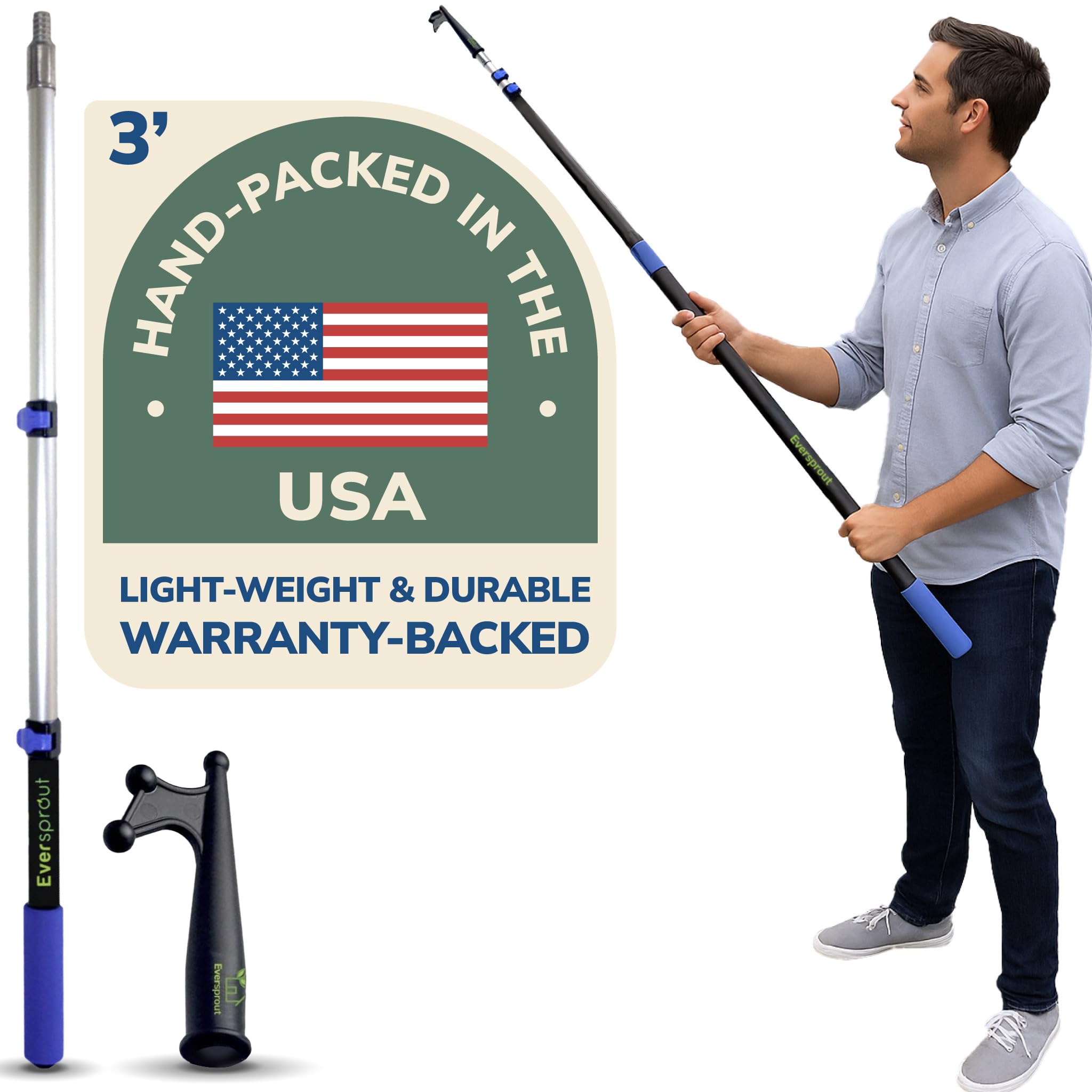 EVERSPROUT 1.5-to-3ft Durable Telescoping Boat Hook – Lightweight Push ...