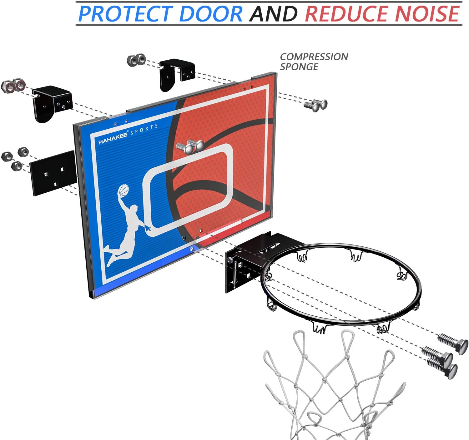 HAHAKEE Door/Wall Mounted Indoor Mini Basketball Hoop Set with ...