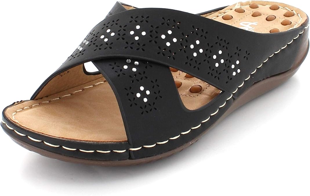 Women Ladies Cross Strap Open Toe Comfort Casual Slip-on Summer ...