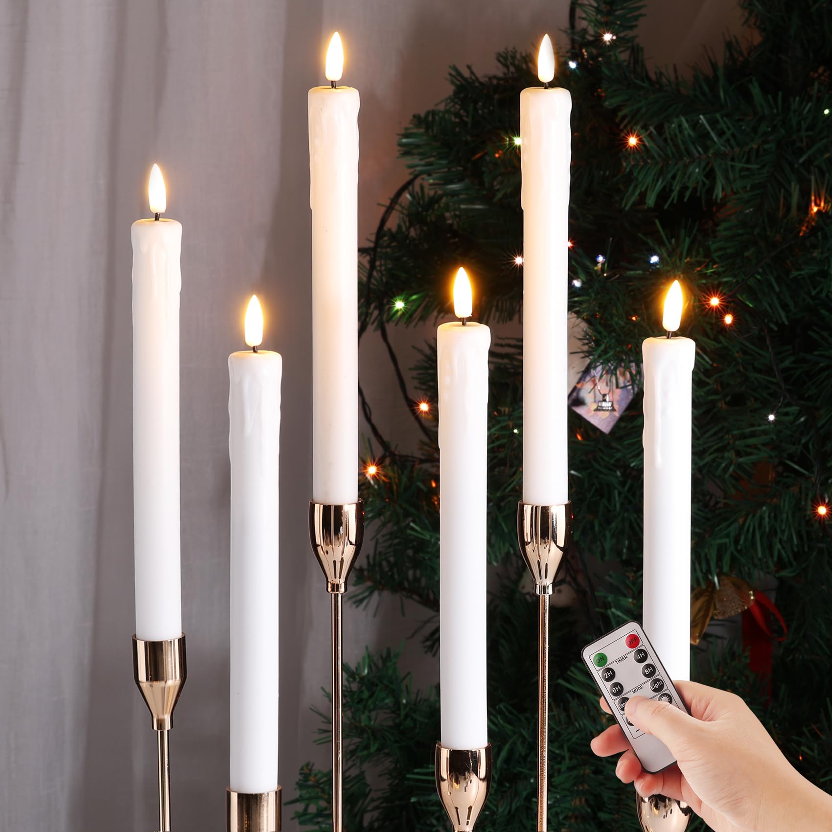 Eywamage White Flameless Taper Candles with Remote, Dripping Wax ...