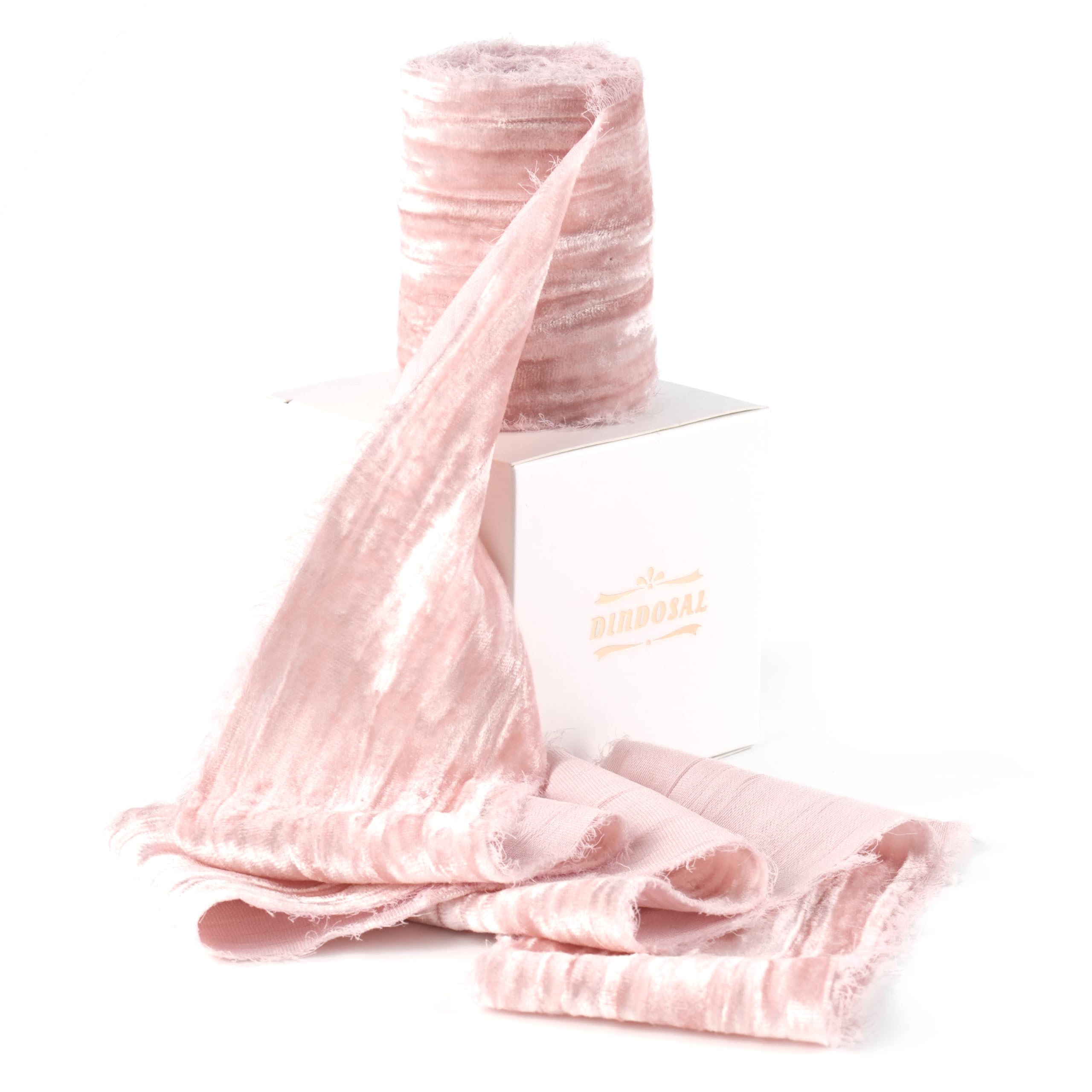 DINDOSAL Dusty Pink Crinkle Frayed Silk Velvet Ribbon 3 Inch Thick Raw ...