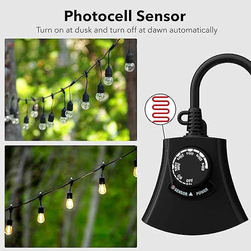 Light Sensing Timer 15a Outdoor Timer Outlet Waterproof, Outdoor Light