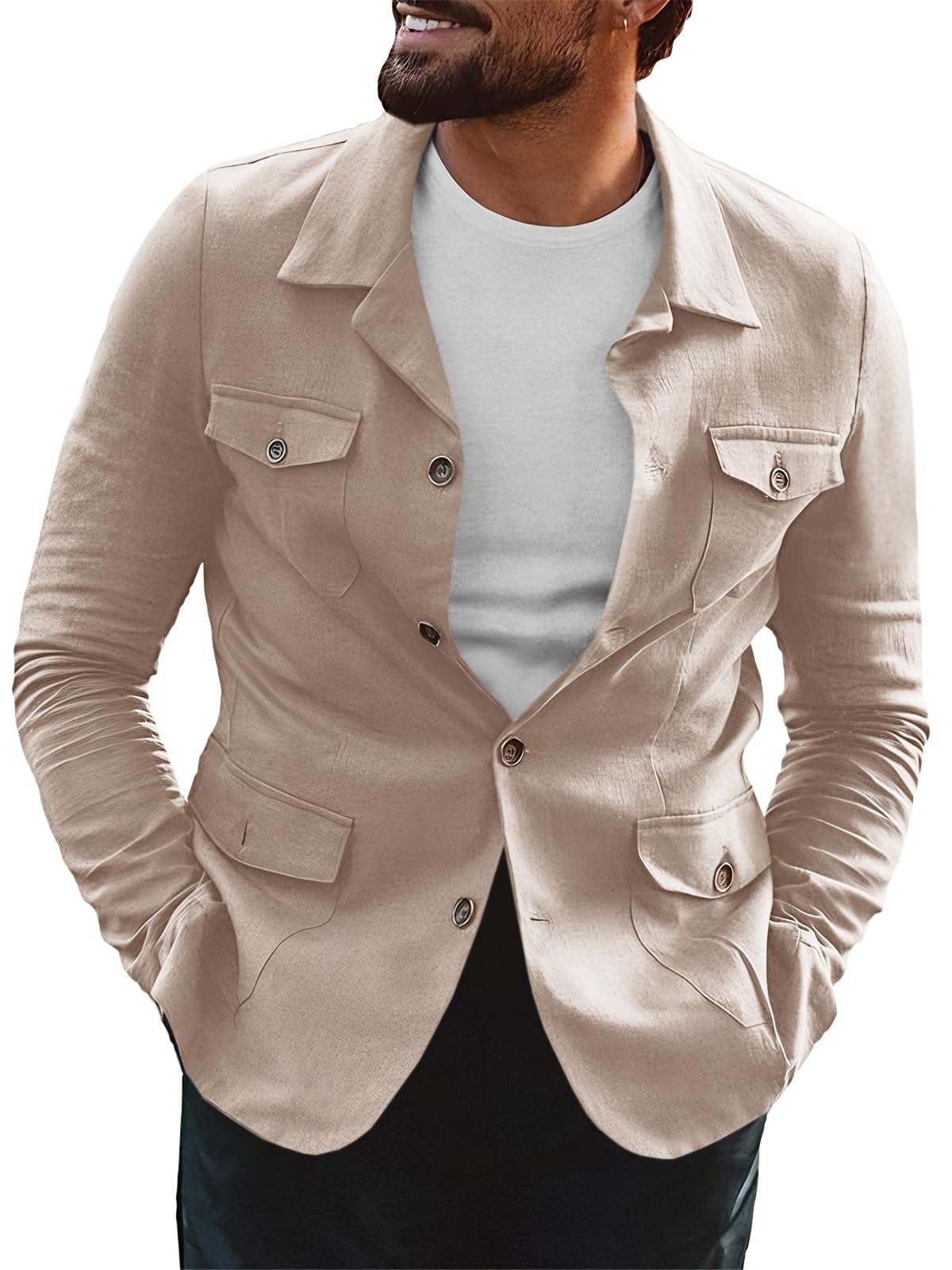 Runcati Men's Lightweight Safari Jacket Casual Slim Fit Work Coat ...