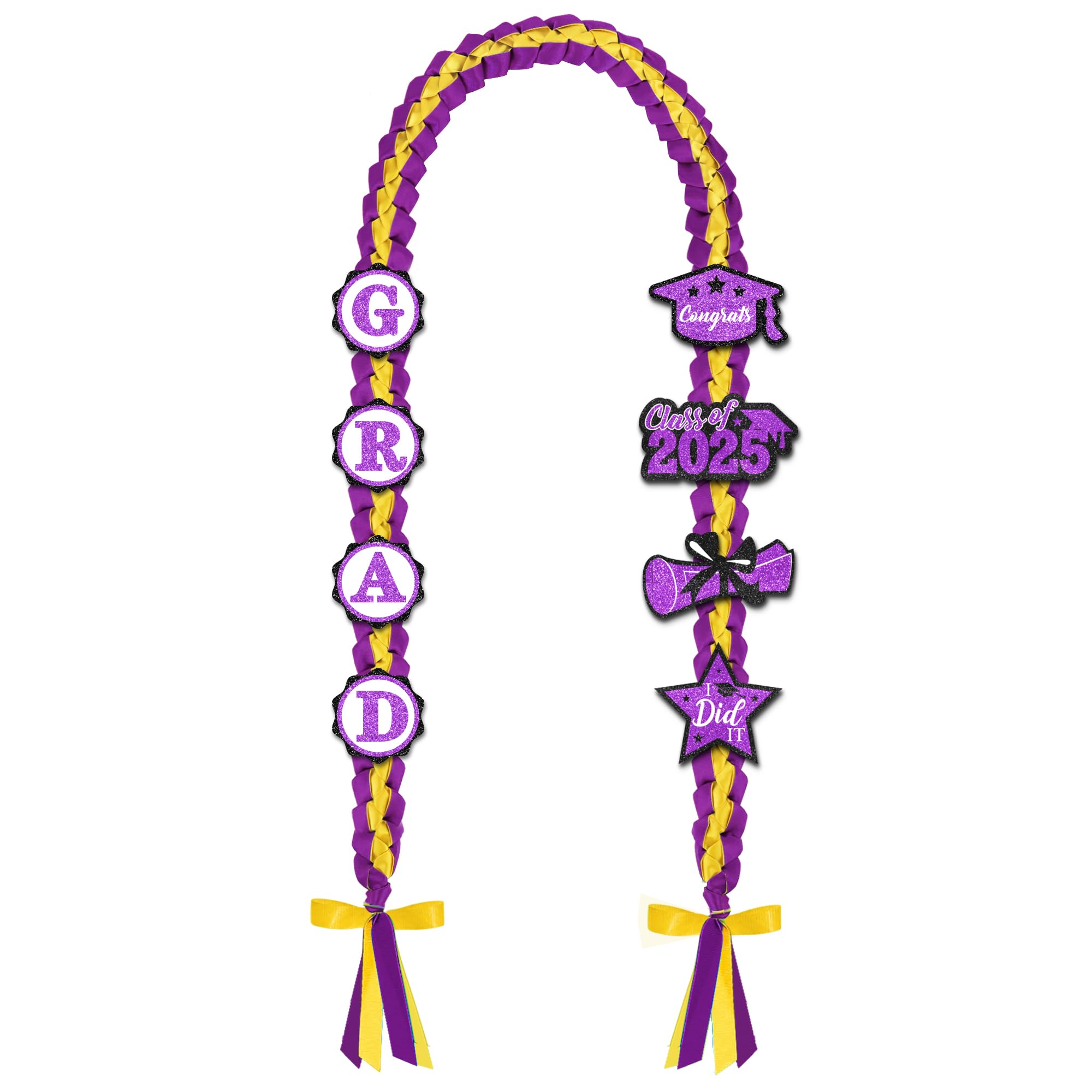 2025 Graduation Leis with Glitter Pins 2025 Grad Decorations Handmade Double Braided Satin Lei ...