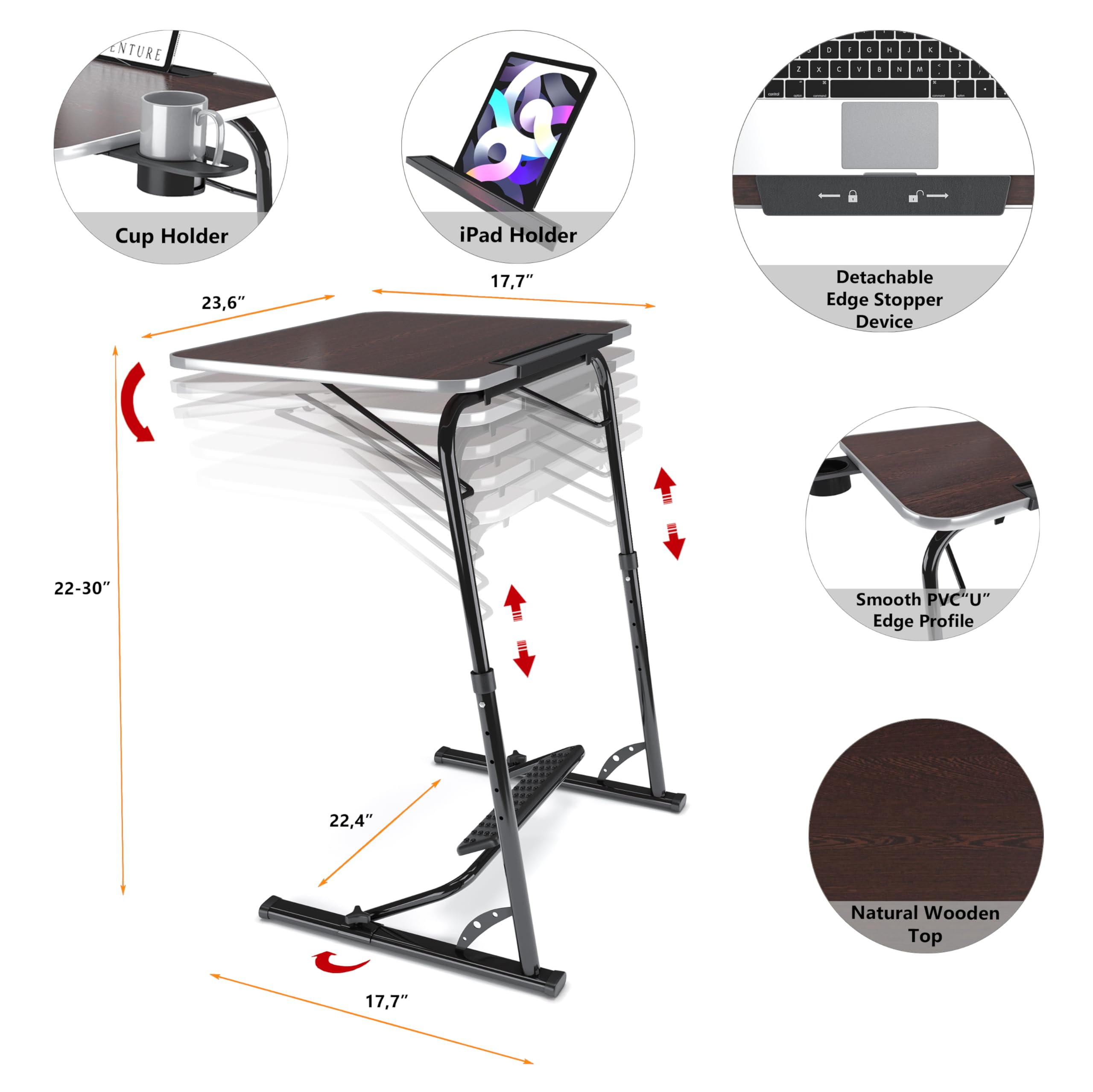 Mua Folding TV Tray Table - Wooden Height & Angle Adjustable Laptop ...