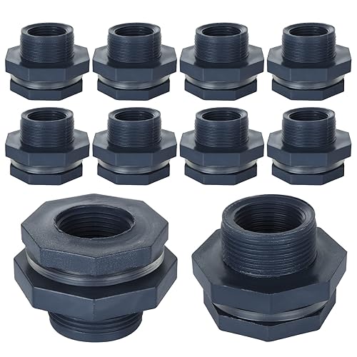 10PCS 1 Inch PVC Bulkhead Fitting, Double Threaded Bulkhead Water Tank ...