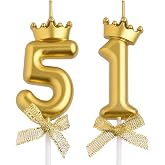 Amazon.com: AOOLADA 51st Birthday Candles, Gold 51 Year Old Number ...