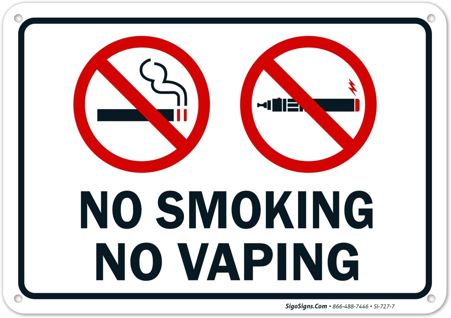No Smoking No Vaping Sign, Large 10 X 7 Aluminum, For Indoor or Outdoor ...