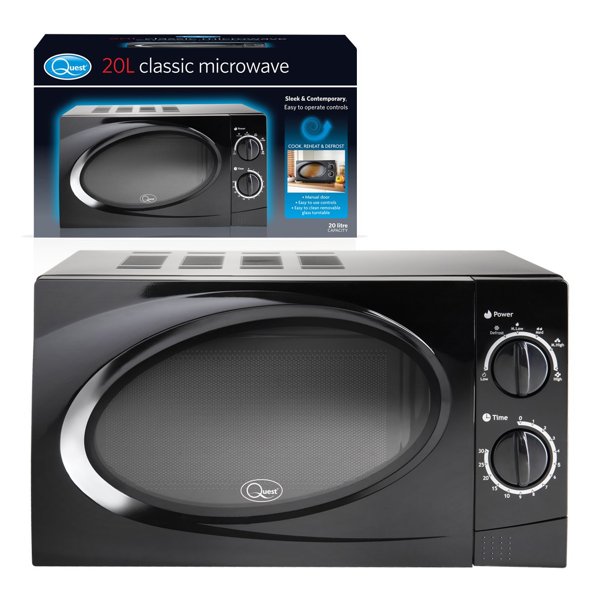 Quest 35860 Classic Dial Microwave Cook Reheat and Defrost, Black, H26 ...